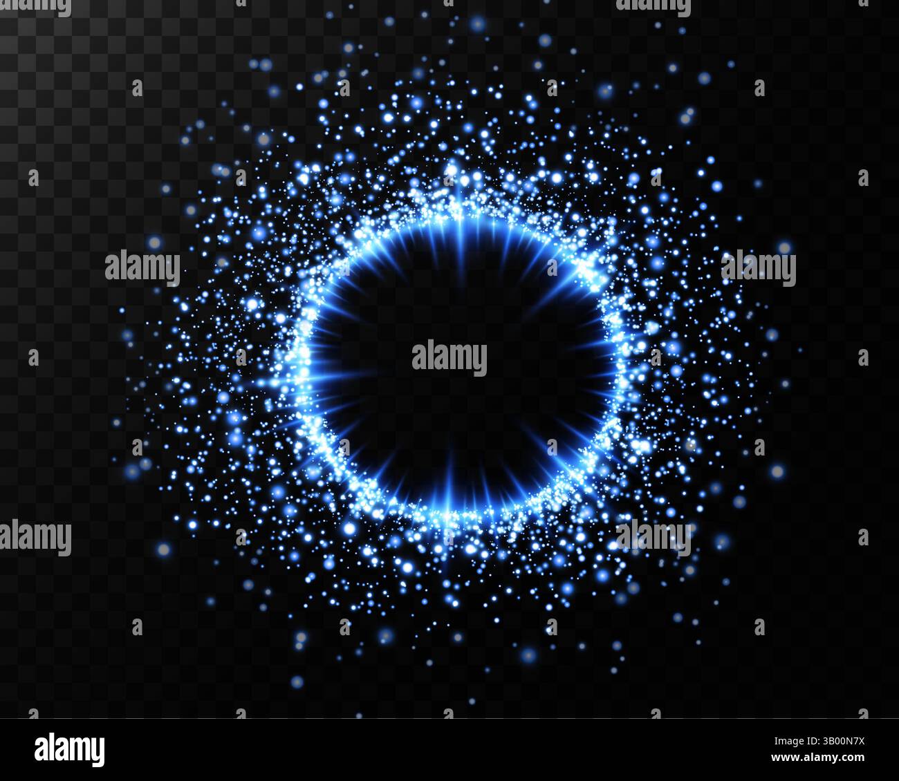 A dynamic blue sparkling circular effect enhanced with glowing particles that create a ...