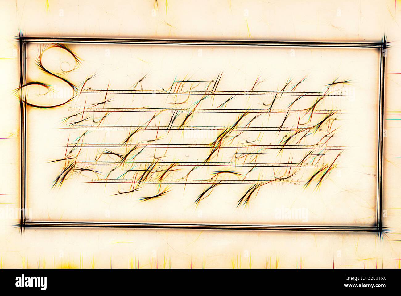 A decorative frame surrounds an elegant, stylized representation of ...