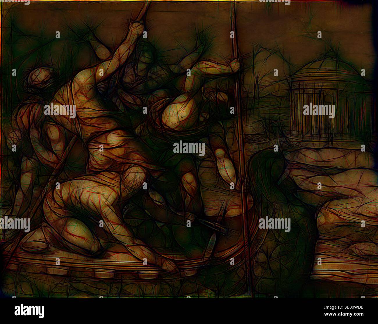 A dynamic scene depicting a struggle on a boat, with figures engaged in ...