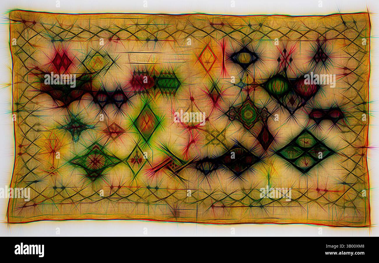 A vibrant tapestry adorned with intricate geometric patterns and shapes ...