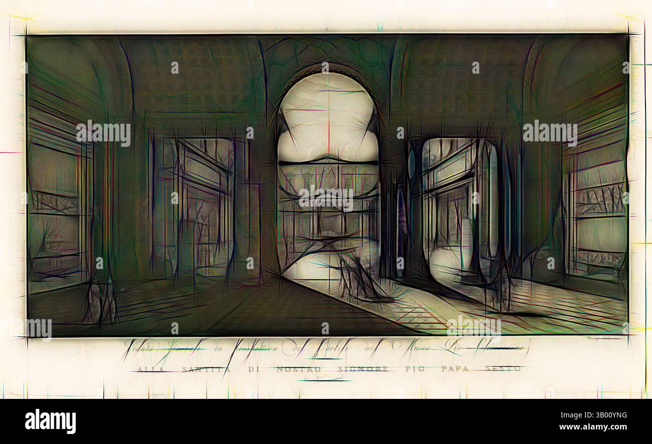 An intricate representation of a grand interior space featuring ...