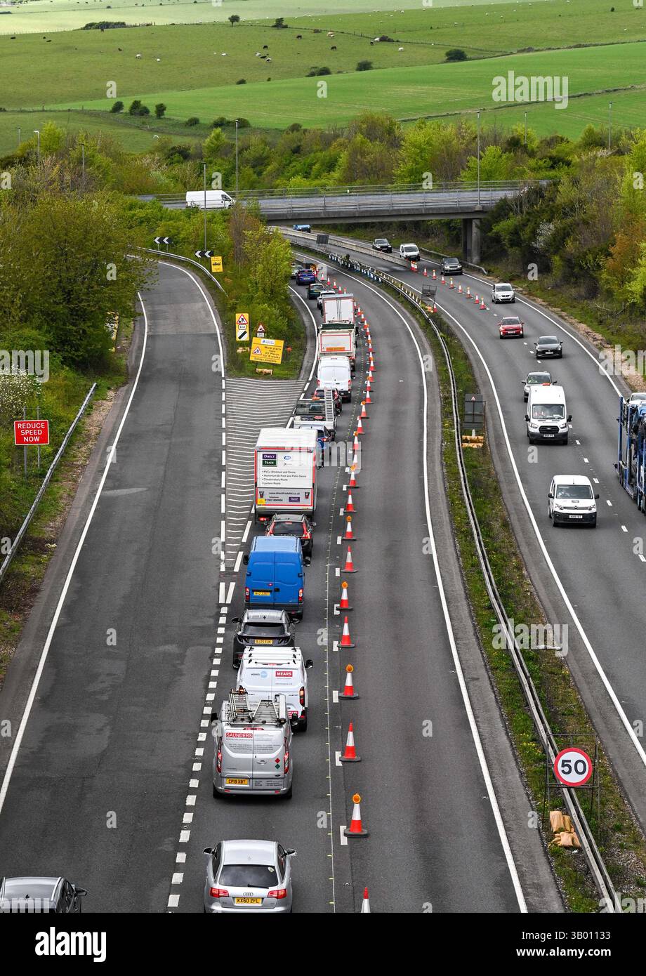Brighton UK 23rd April 2025 - Traffic congestion continues on the A27 ...