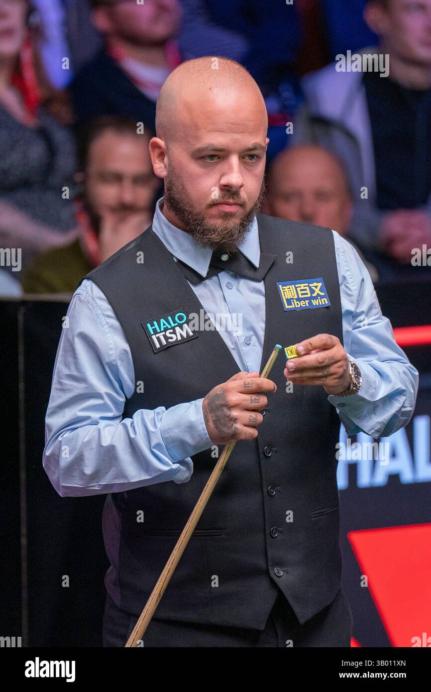 Sheffield, UK. 23rd Apr, 2025. Luca Brecel during the 2025 Halo World ...