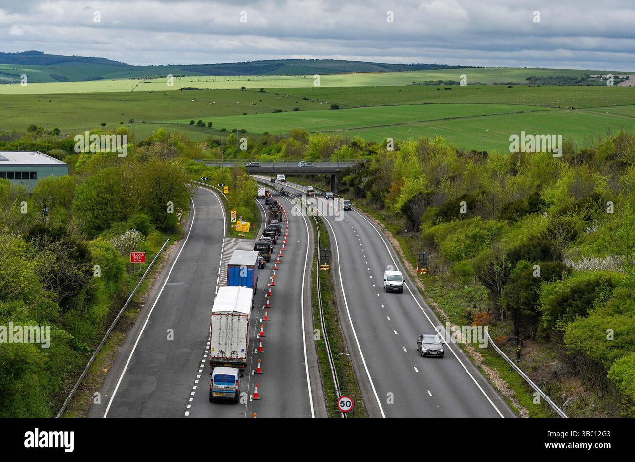 Brighton UK 23rd April 2025 - Traffic congestion continues on the A27 ...