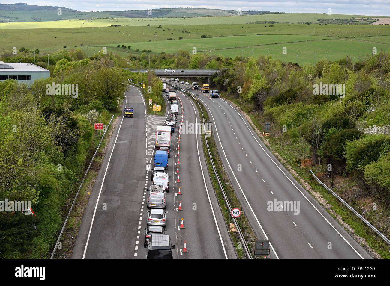 Brighton UK 23rd April 2025 - Traffic congestion continues on the A27 ...
