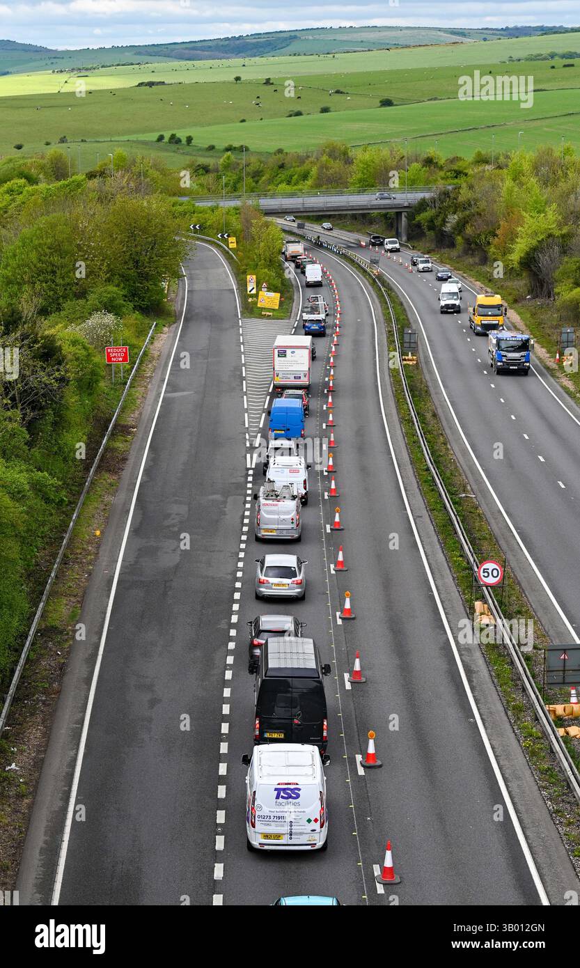 Brighton UK 23rd April 2025 - Traffic congestion continues on the A27 ...