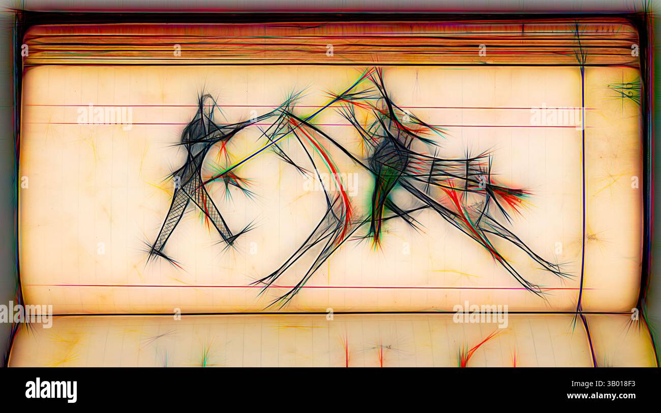 An abstract depiction of two figures engaged in a dynamic dance ...