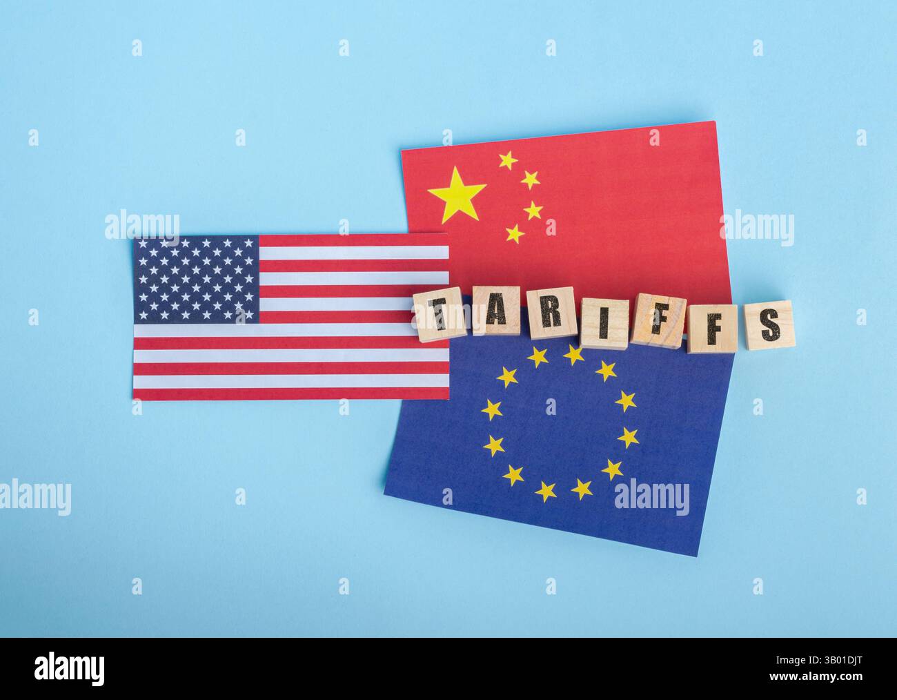 Global Trade Tariffs Concept with Flags of USA, China, and EU Stock ...
