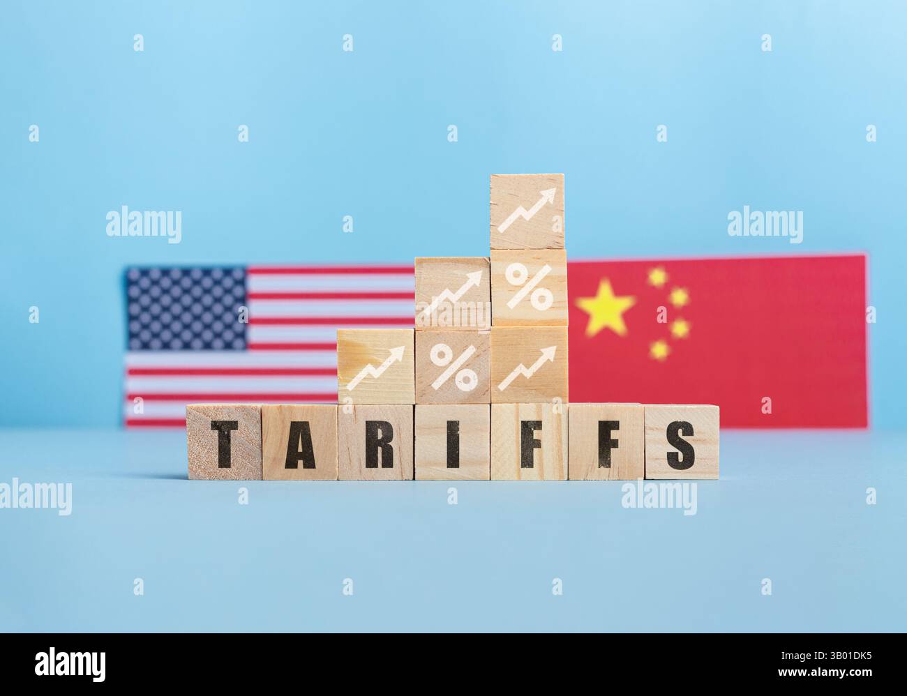 Economic Concept of trade Tariffs Highlighted by USA and China Flags ...