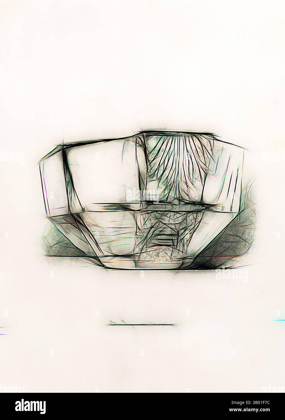 A geometric crystal-like structure with sharp edges and intricate lines ...