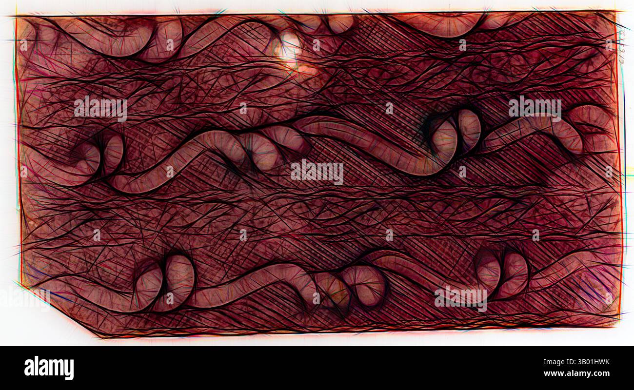 An intricate design featuring wavy lines and curves, intertwining in a ...