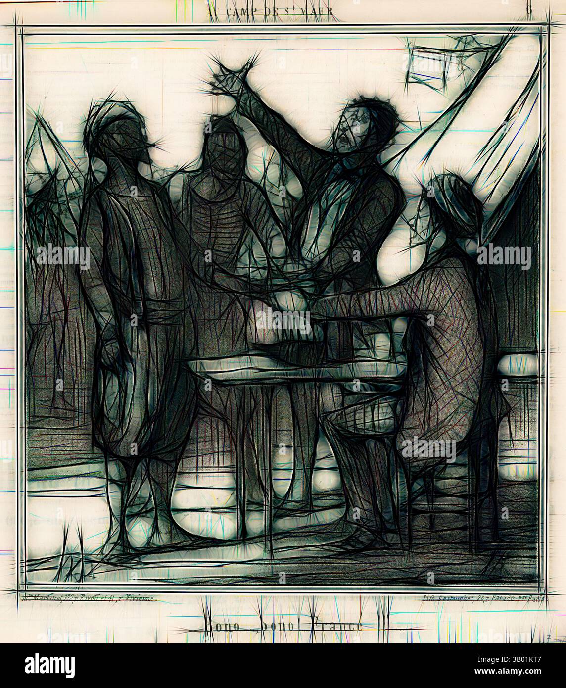 A dramatic scene unfolds as figures engage in a tense interaction, with ...