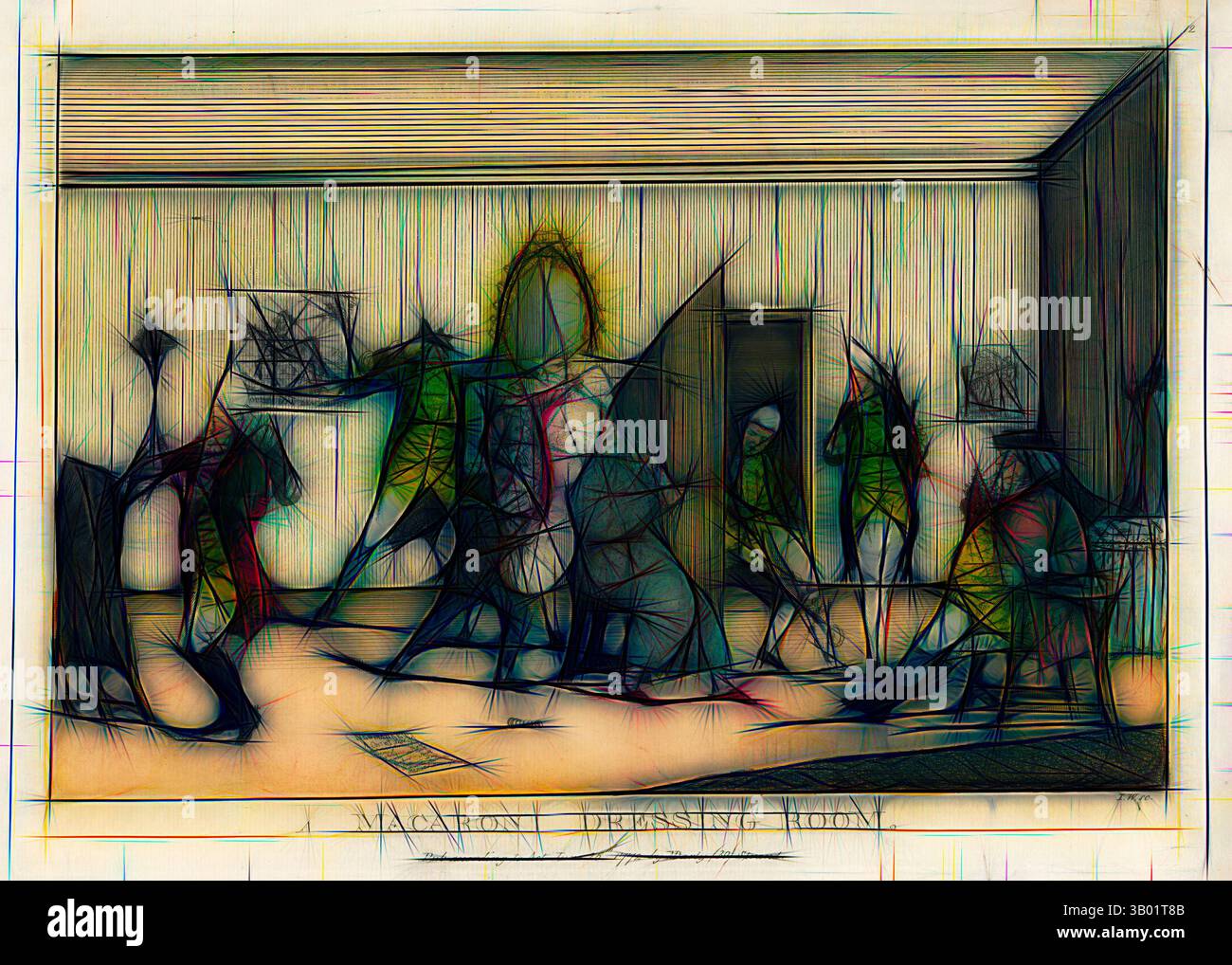 An abstract interpretation of a dressing room scene, featuring ...