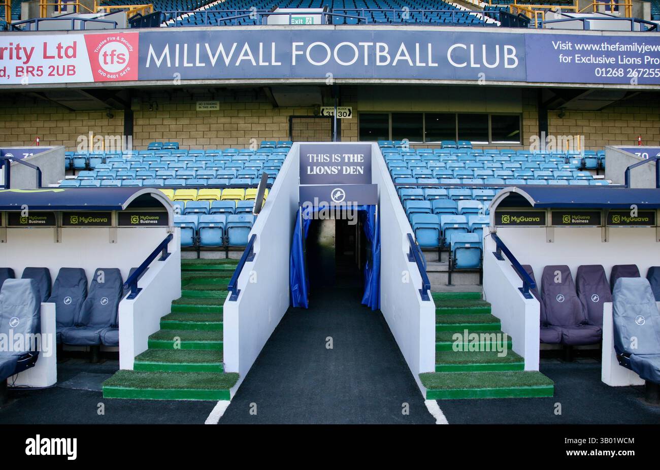 A view of the players tunnel at The Den, home to Millwall Football Club ...