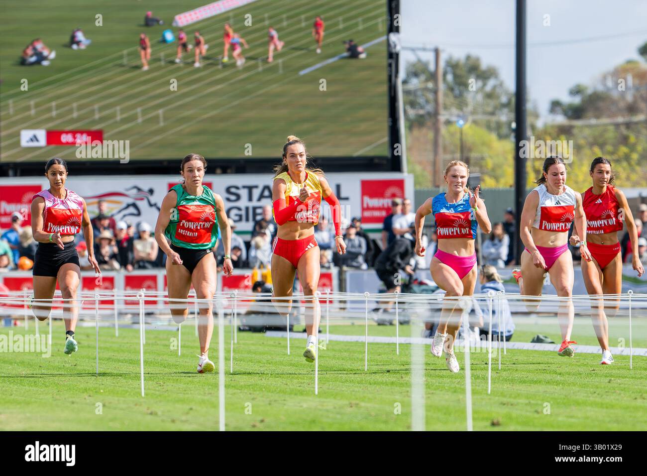 Ellie Beer (Yellow) seen competing in the semi final of the Powercor ...