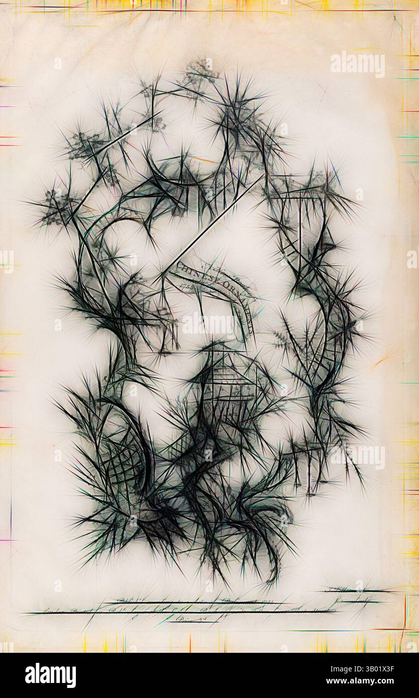 A complex design featuring intricate, spiky foliage intertwined with ...