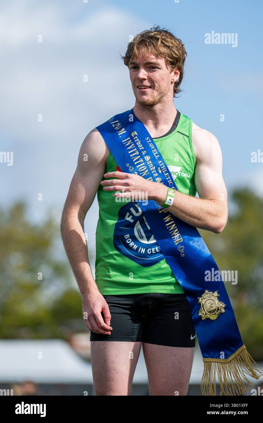 Ryan Tarrant won the Furphy Chris Perry Memorial Backmarkers 120m race ...