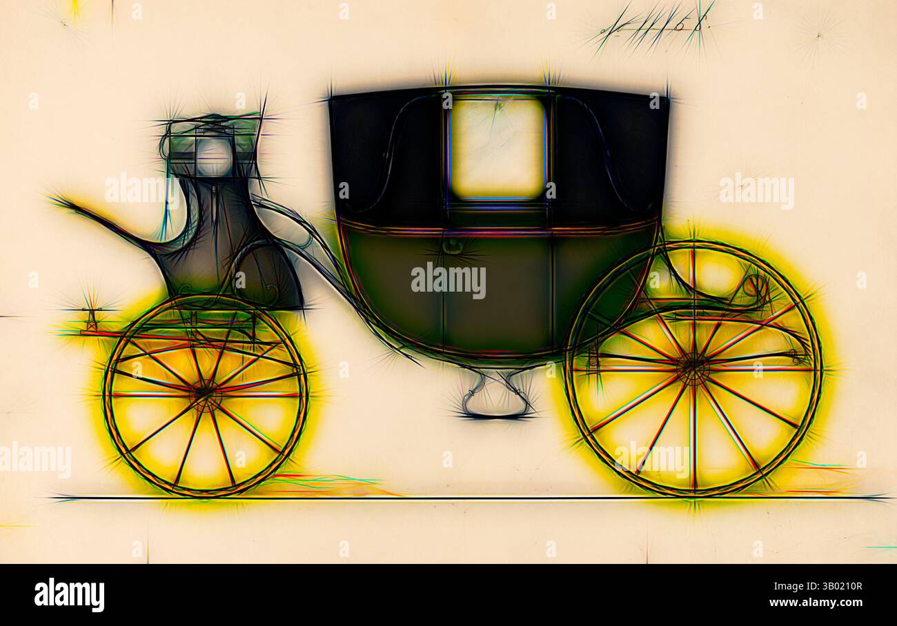 An ornate horse-drawn carriage with a distinctive curved body and ...