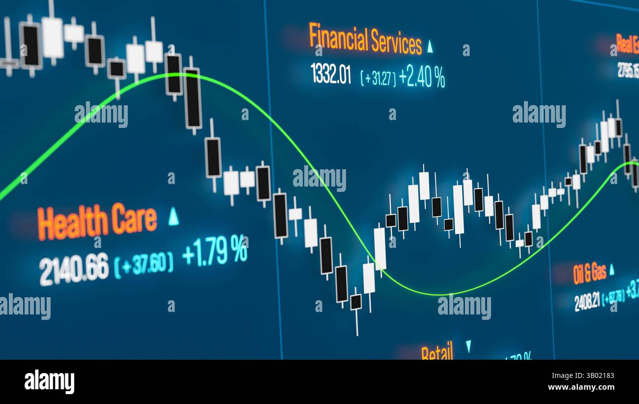Financial services stocks chart moving up, market data. Financial ...