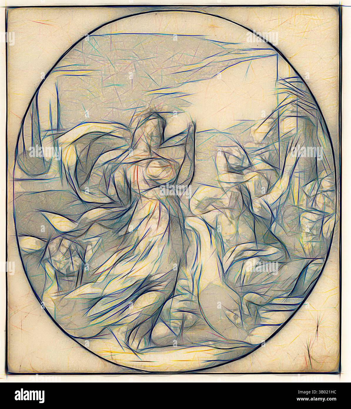 A swirling dance captured in fluid lines and shapes, depicting figures ...