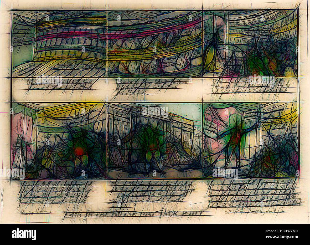 An abstract interpretation showcases a series of panels featuring ...