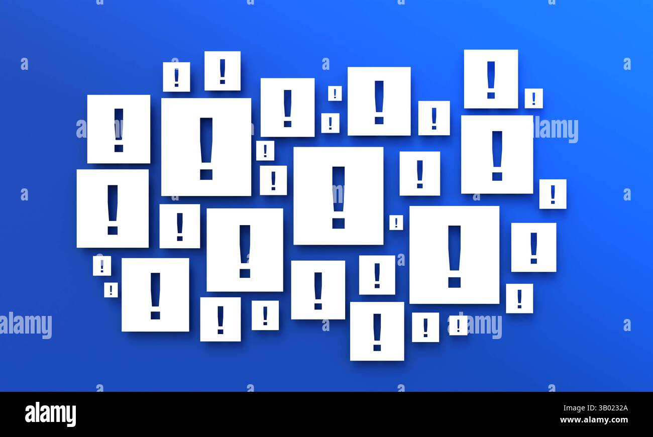 Exclamation mark. Exclamation mark. Die-cut symbols on a blue ...