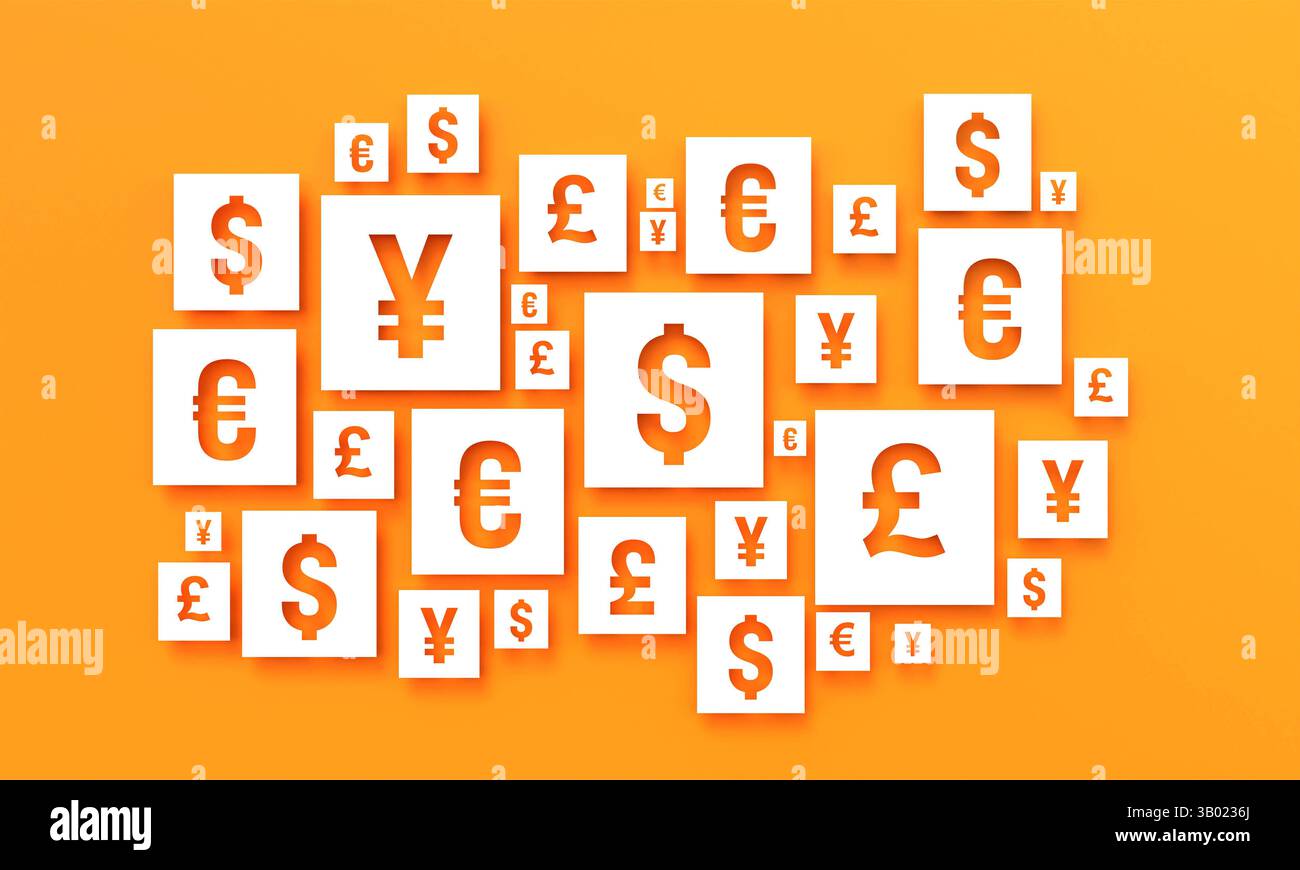 US dollar, Japanese yen, Euro, British pound sign. US dollar, Japanese ...