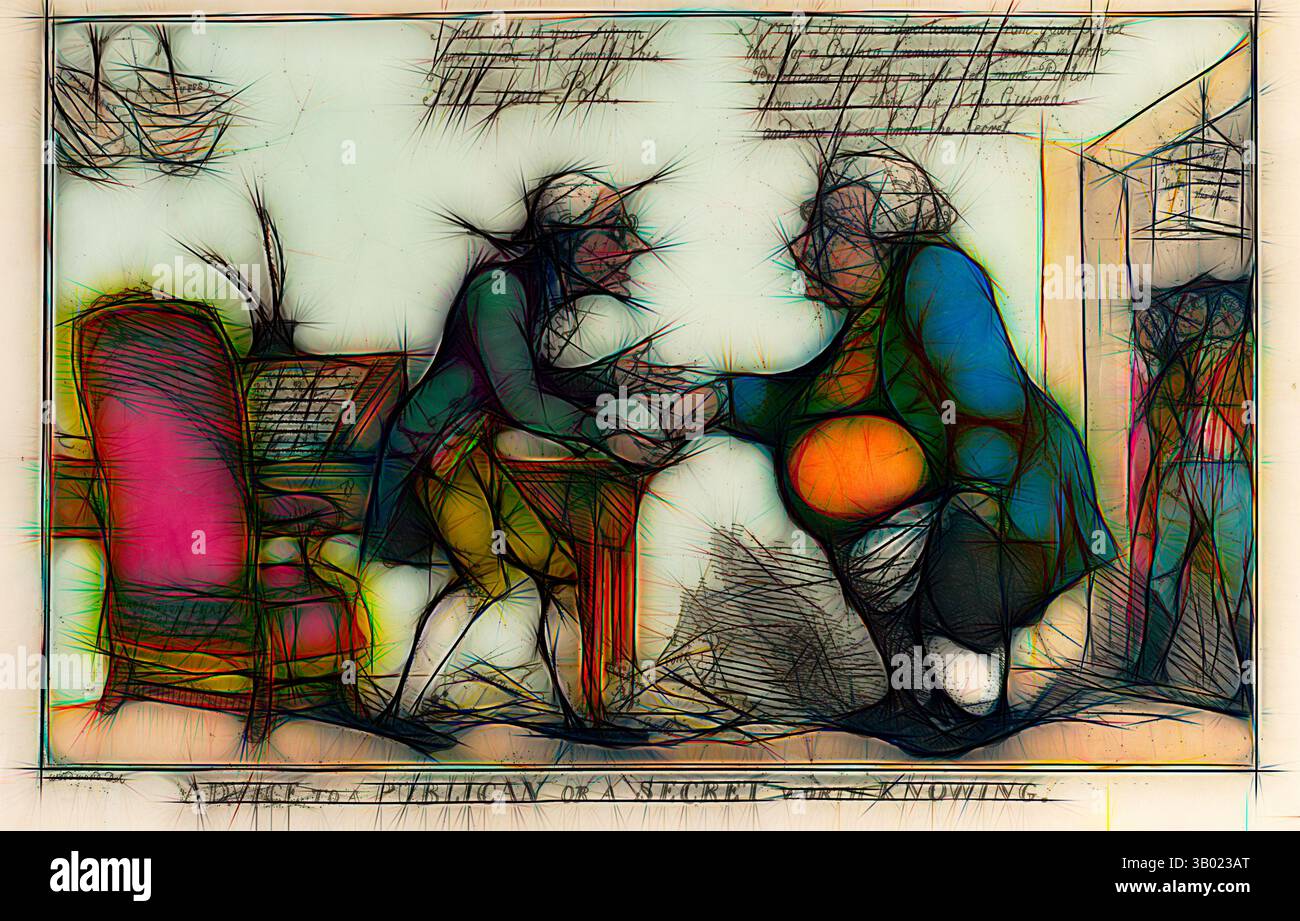 A whimsical scene depicts two figures engaged in a lively conversation ...