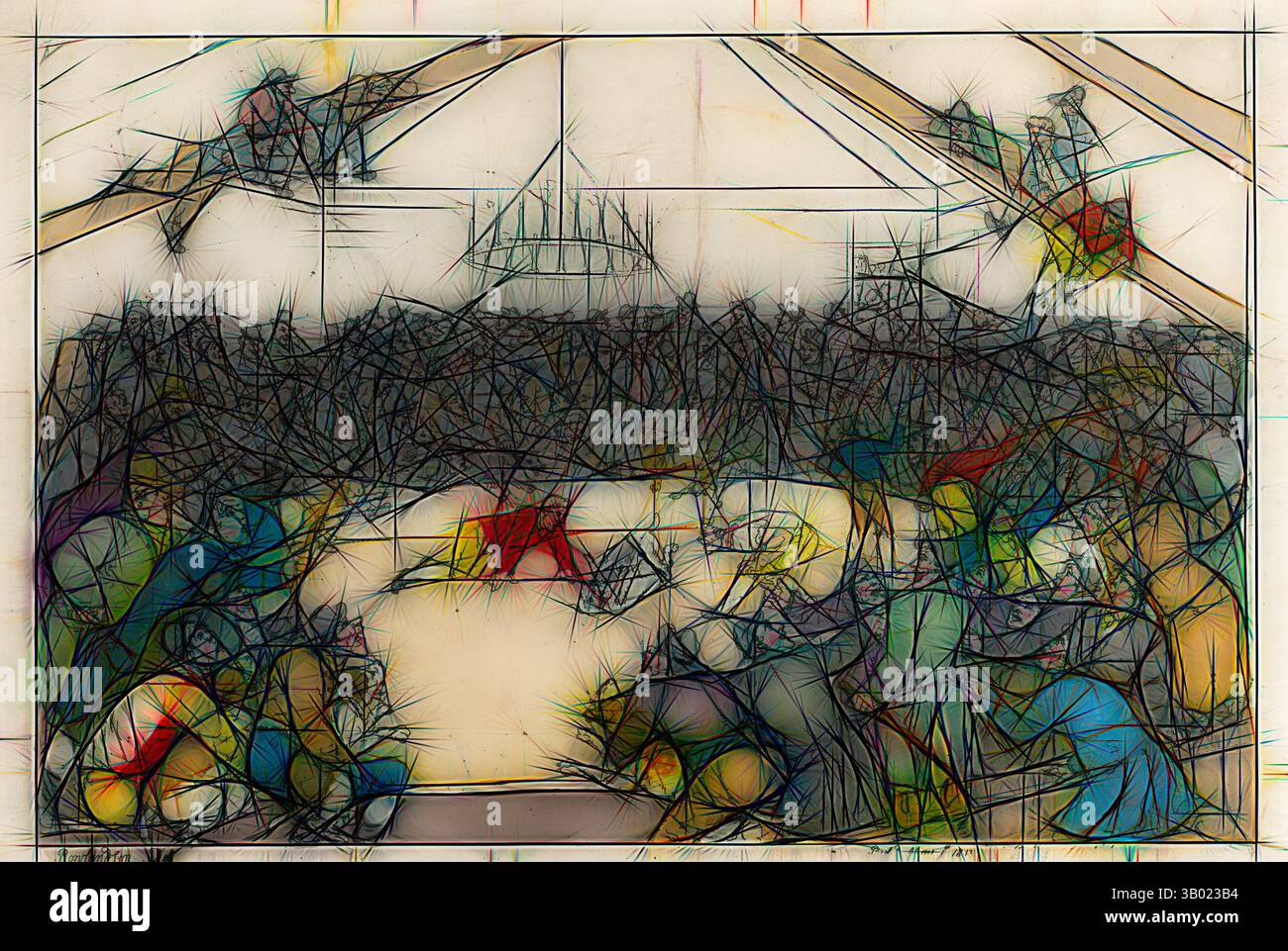 A vibrant scene of a large gathering, with figures immersed in a ...