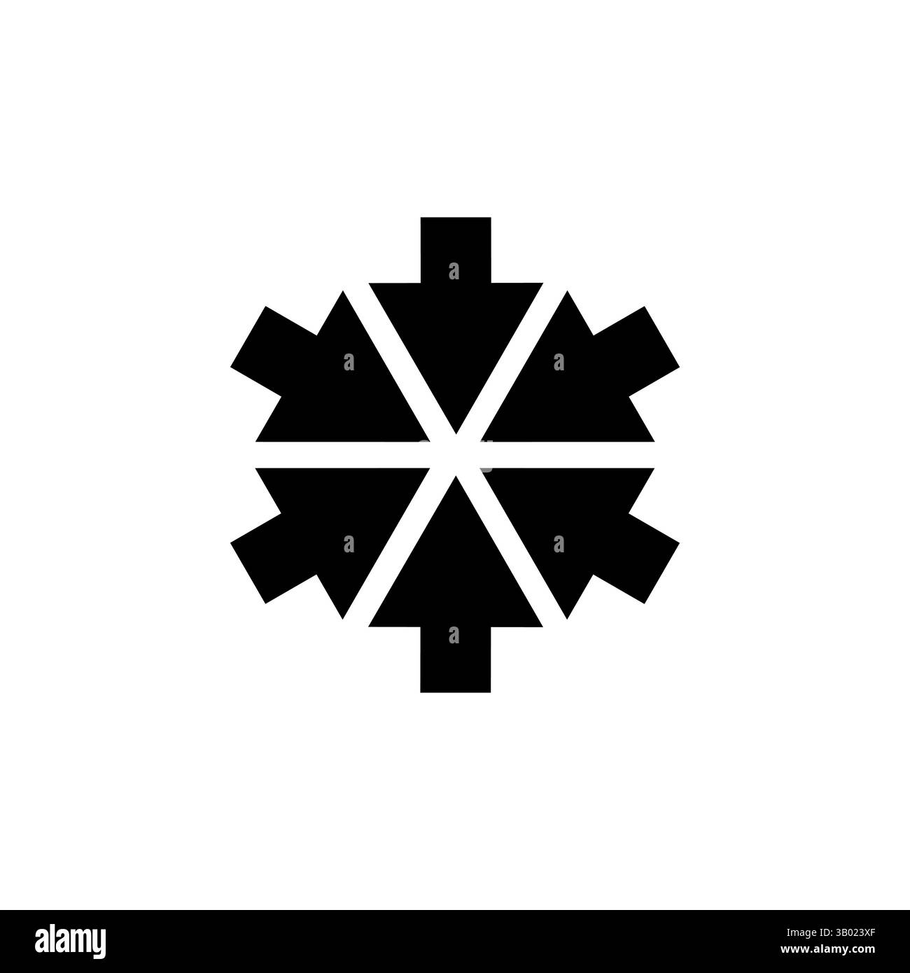 flat icon of arrows pointing to one point, in black color on white ...