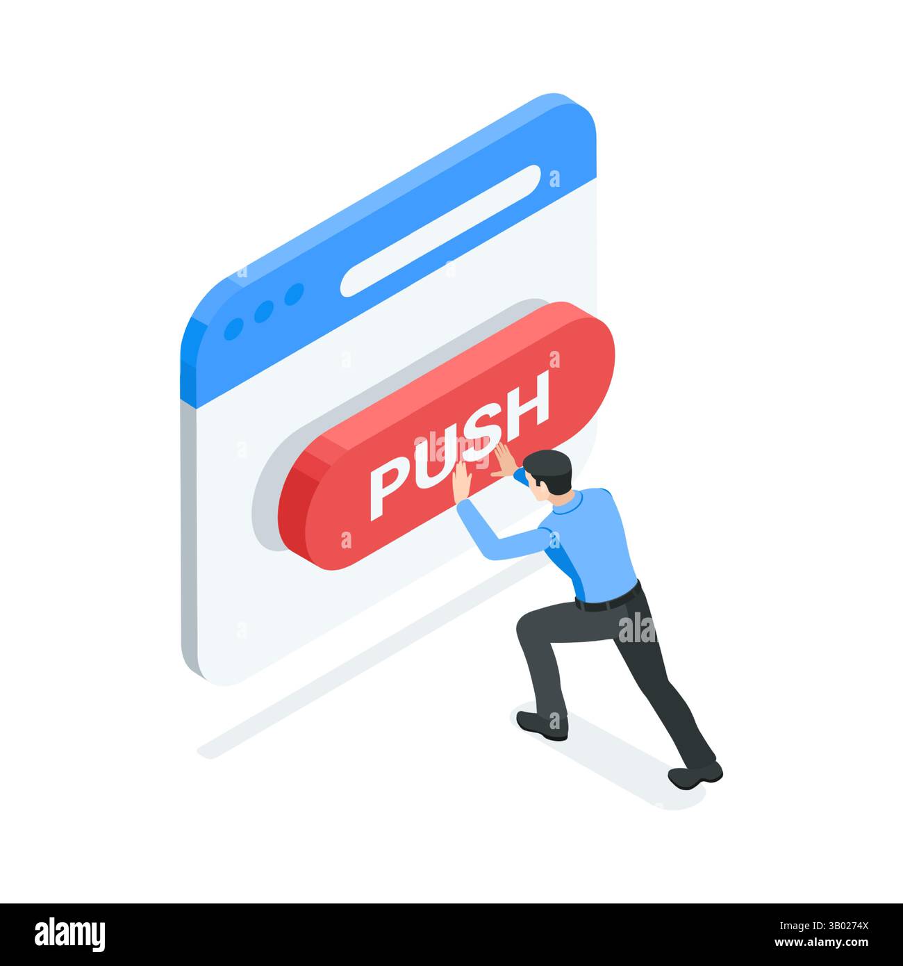 3d human man button red stop push business Stock Vector Images - Alamy