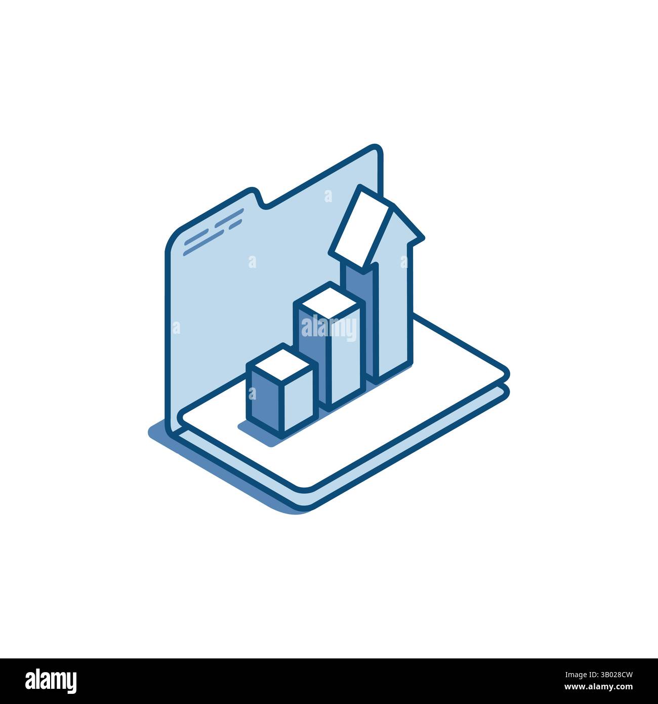 isometric vector linear icon open folder and chart with arrow, in color on white background ...