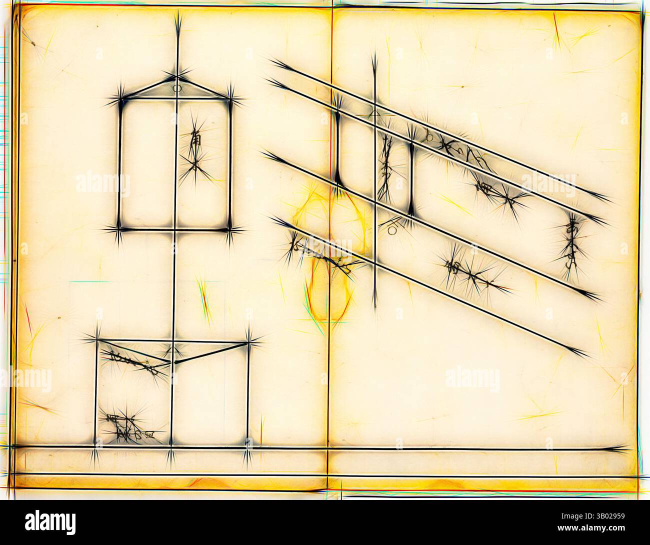 A collection of geometric shapes and lines, featuring a square, a ...