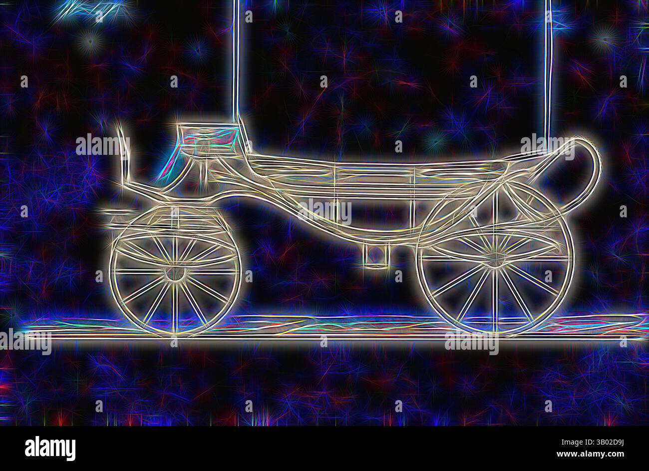 A stylized representation of a vintage carriage, featuring intricate ...