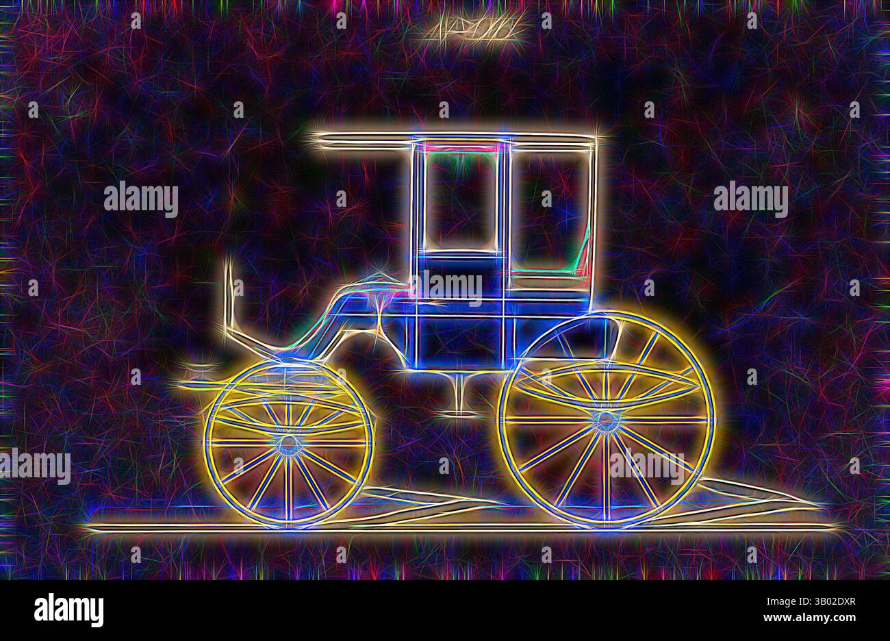 A vintage carriage outlined in vibrant neon colors, showcasing its ...