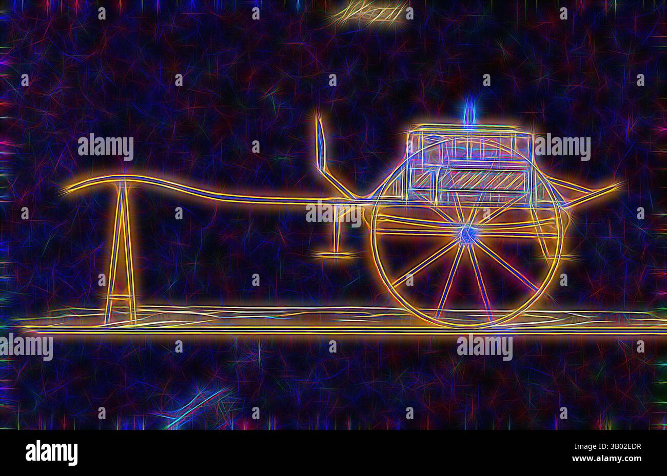 A stylized representation of a vintage carriage with intricate details ...