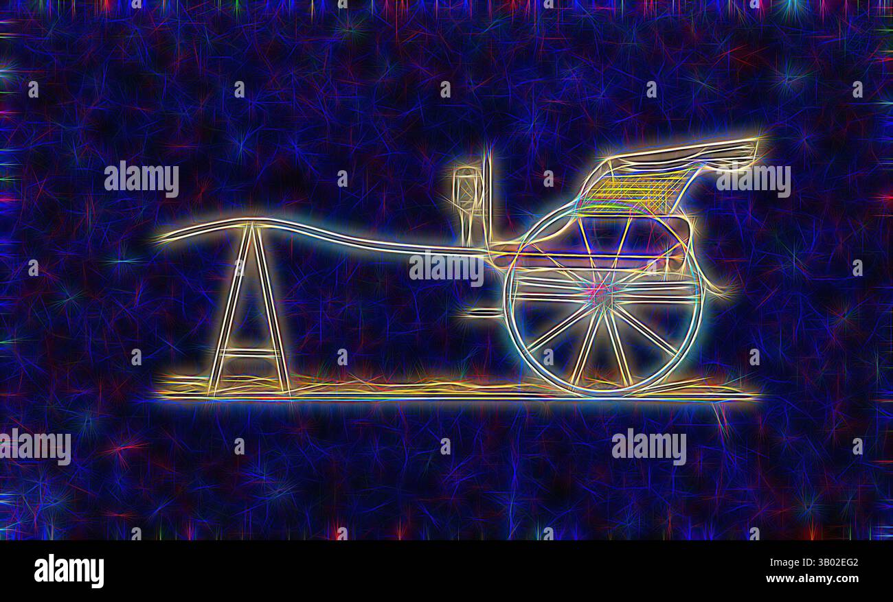 A stylized representation of a vintage cart, featuring a large wheel ...
