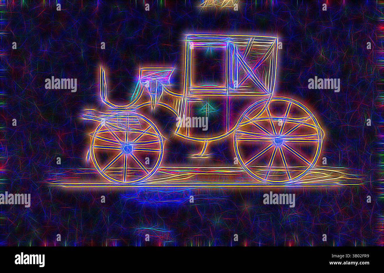 A stylized representation of a vintage horse-drawn carriage, featuring ...