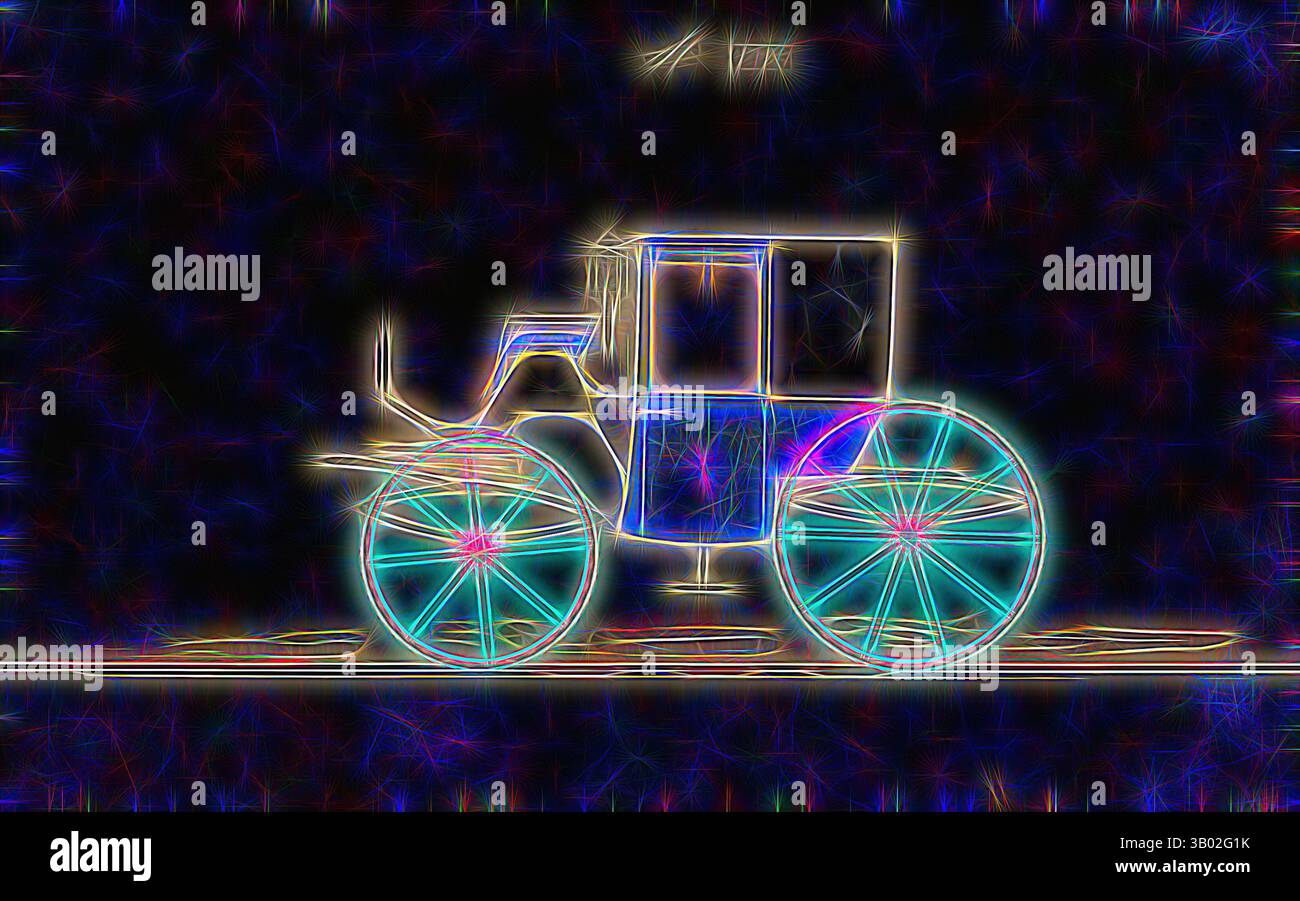 A whimsical representation of a vintage carriage, illuminated with ...