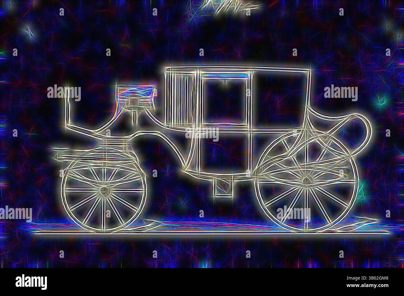 A stylized depiction of a classic carriage, featuring intricate wheel ...