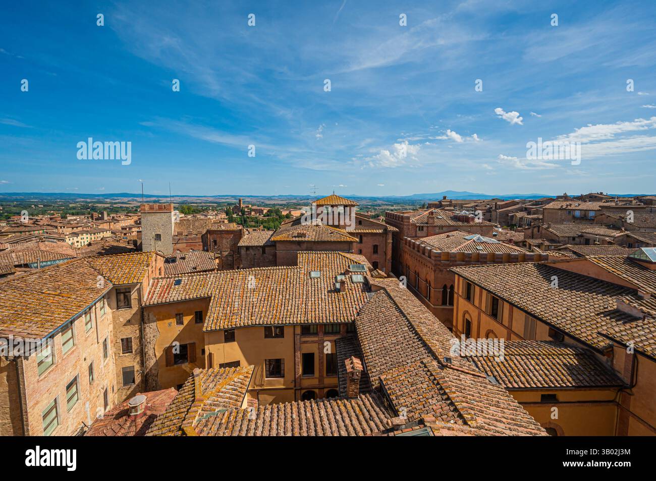 A panoramic view of a historic Italian town, Siena, featuring ...