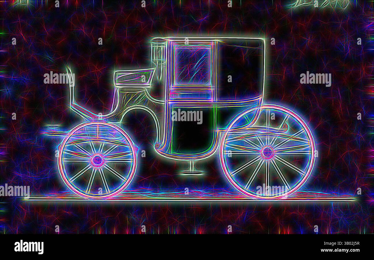 A stylized illustration of a vintage carriage, featuring intricate ...