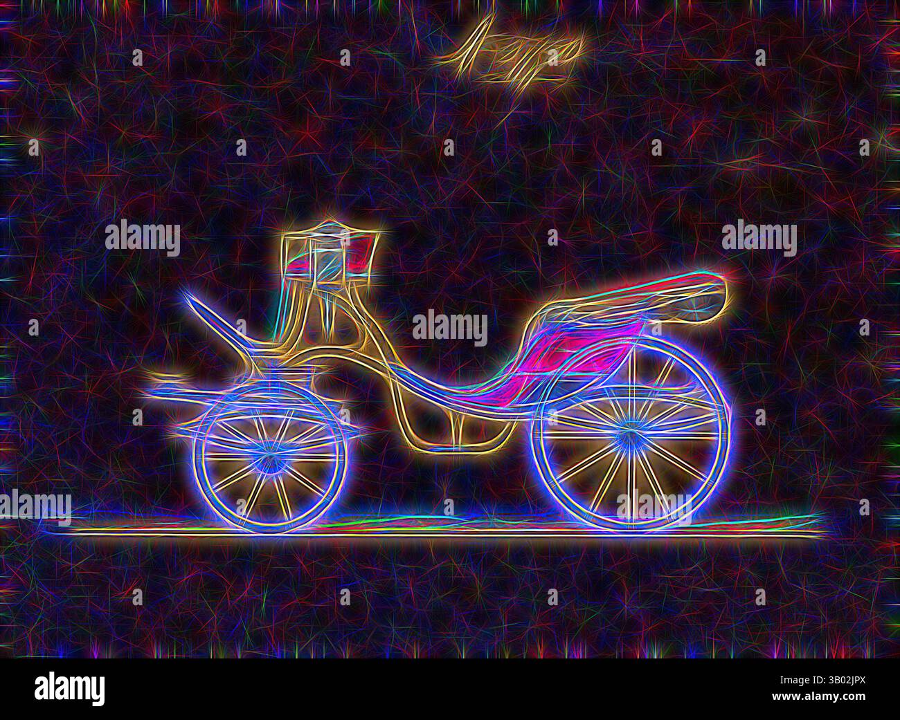 A vibrant, abstract depiction of a rickshaw, highlighted with colorful ...