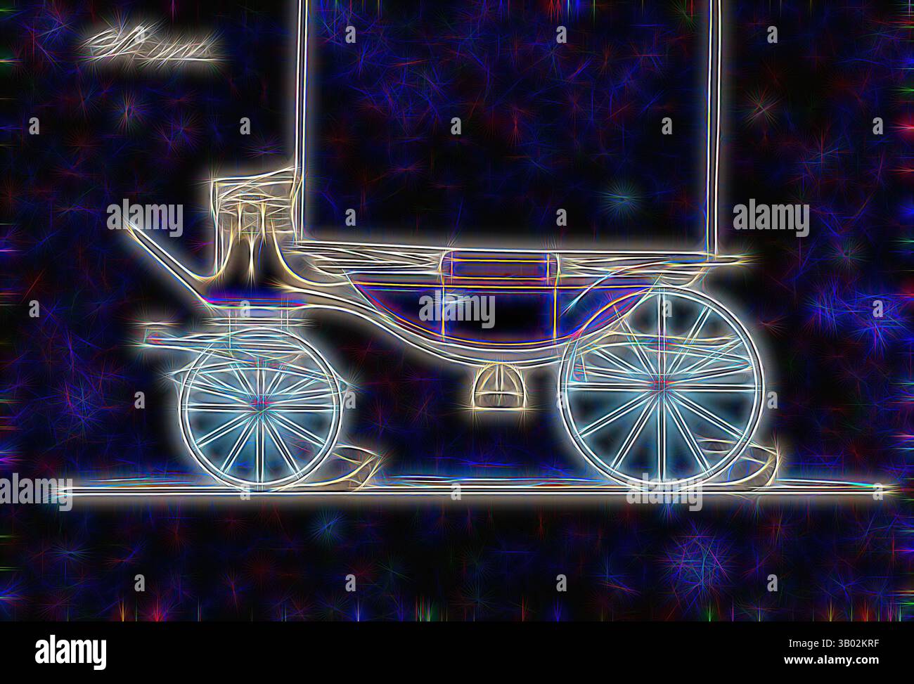 A stylized depiction of a classic horse-drawn carriage, featuring ...