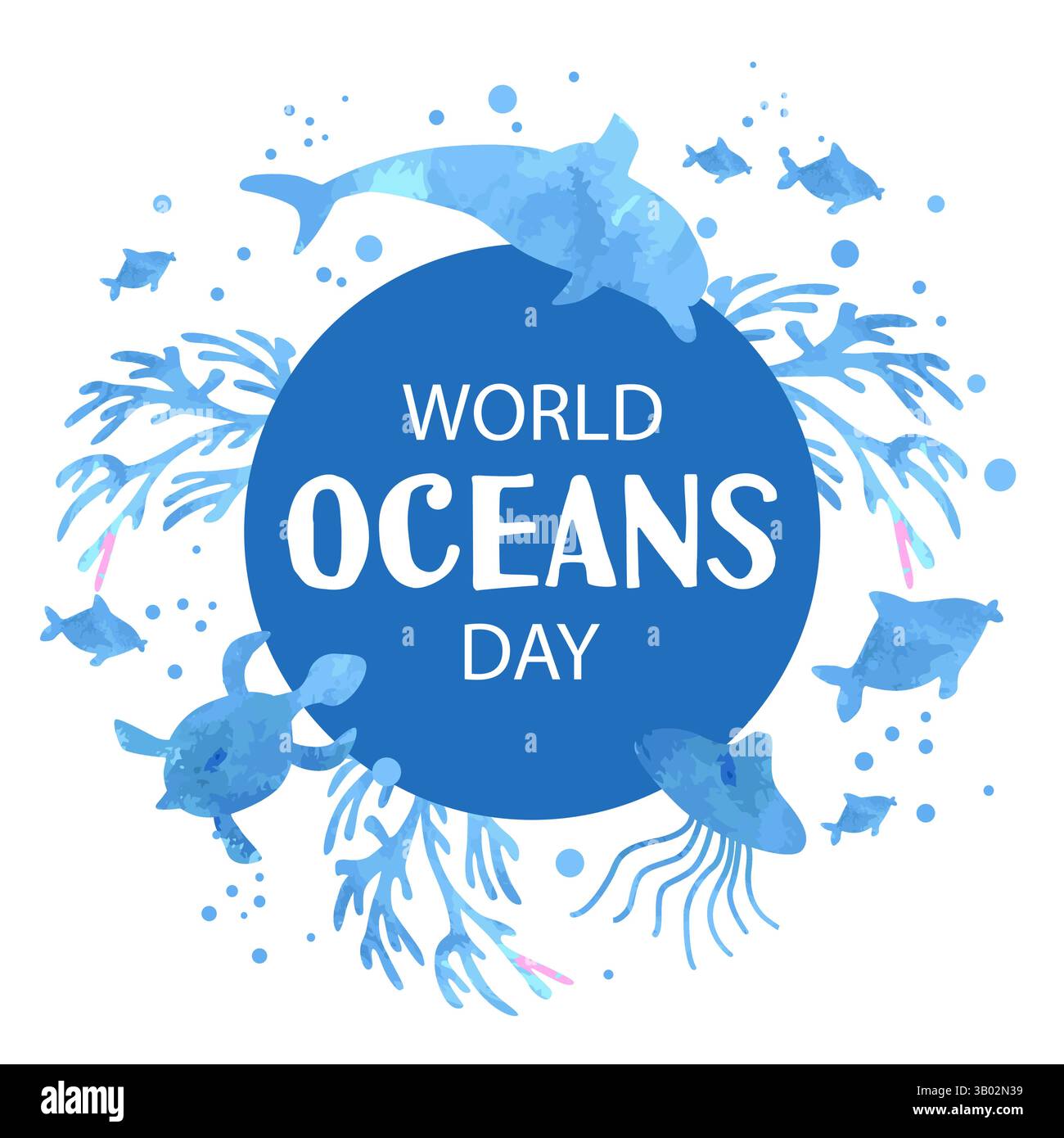 World oceans day. Background with watercolor silhouettes Stock Vector ...