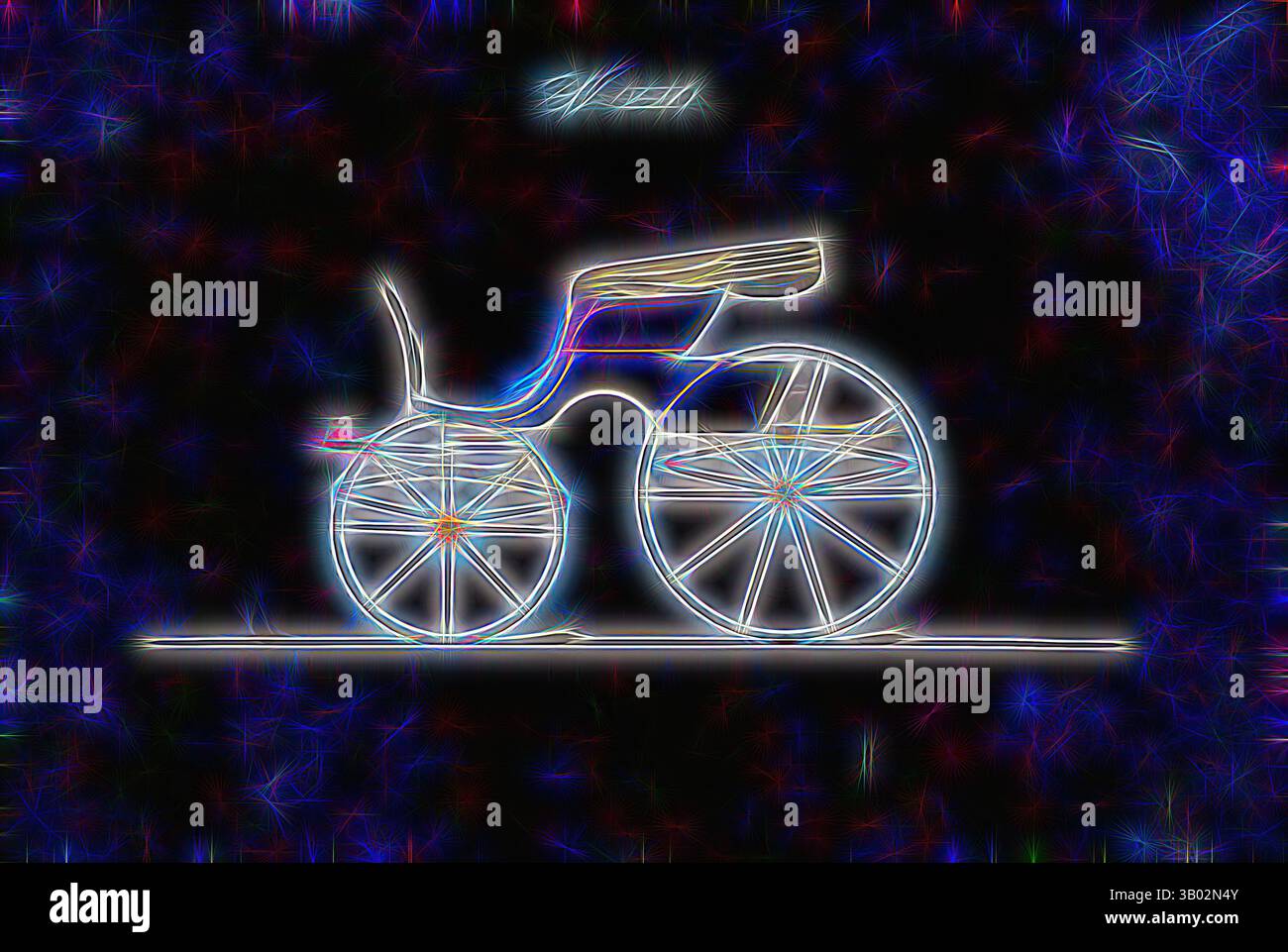 A stylized representation of a bicycle, featuring a vibrant outline ...