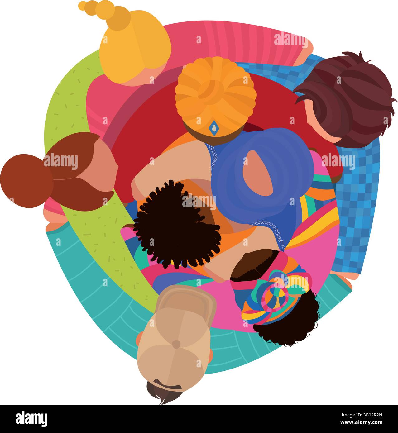 Isolated group of people in circle hugging each other from diverse ...