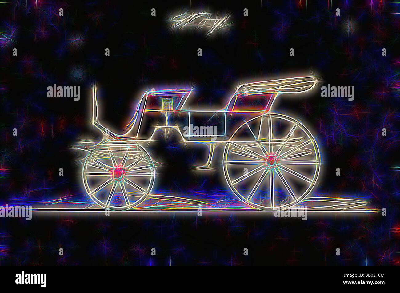 A vintage carriage with intricate wheel designs, accentuated by a ...