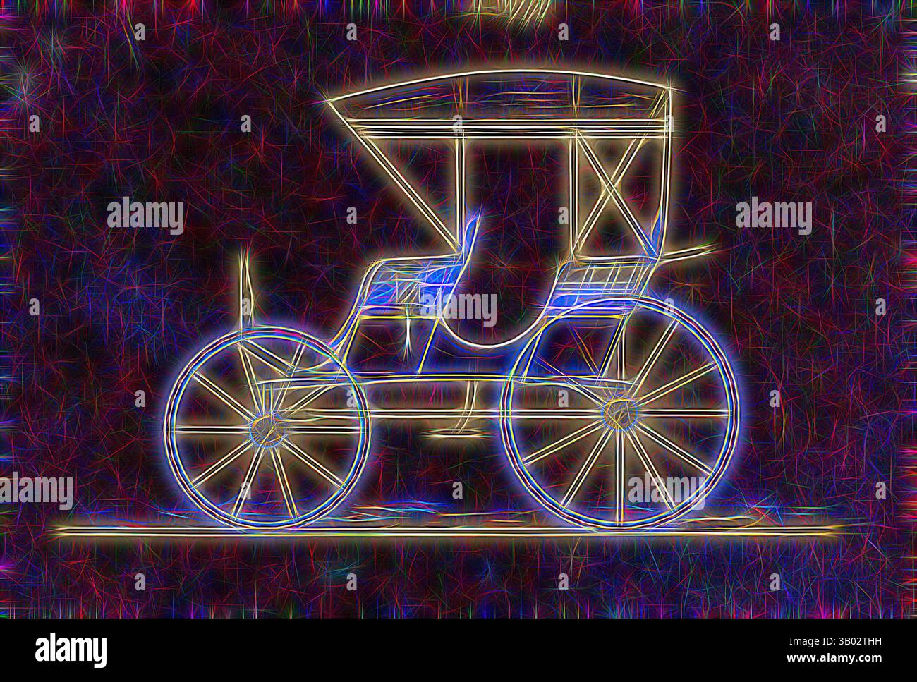 A stylized depiction of a vintage carriage, featuring elegant wheels ...