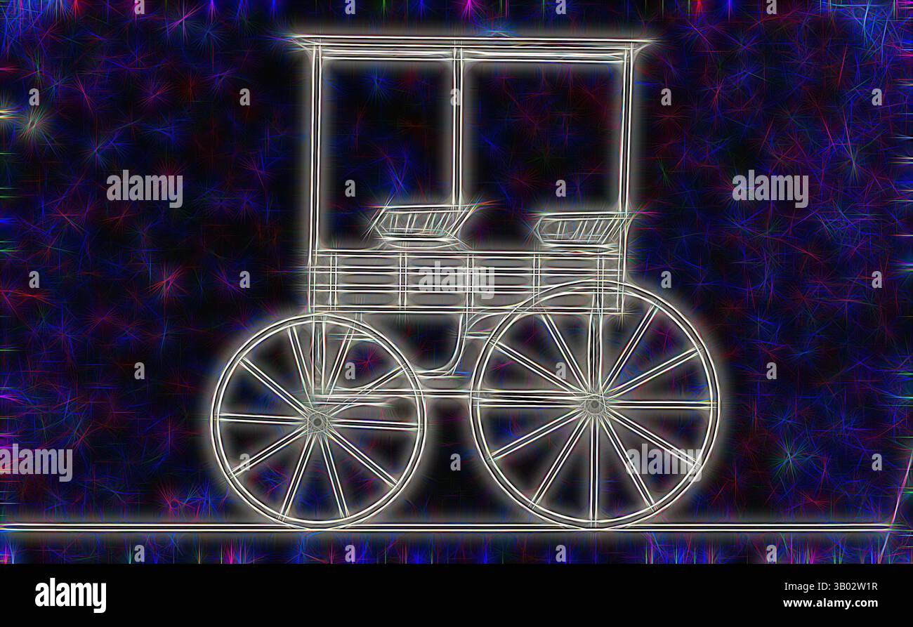 A stylized outline of a vintage carriage featuring large, intricate ...